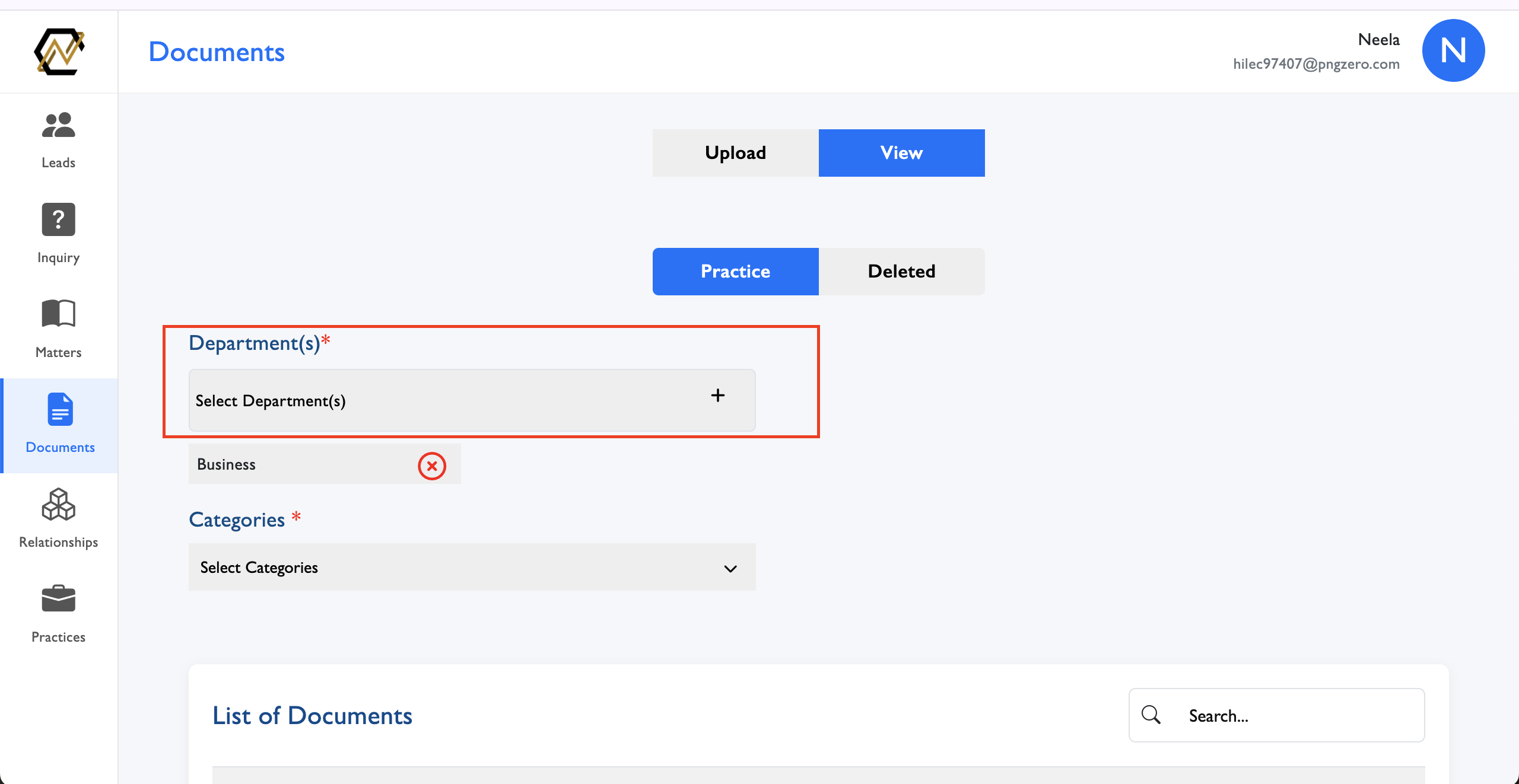 Bug #4805: Leads [LMP] : Document [Upload / View] : Update Label from “Departments” to ...